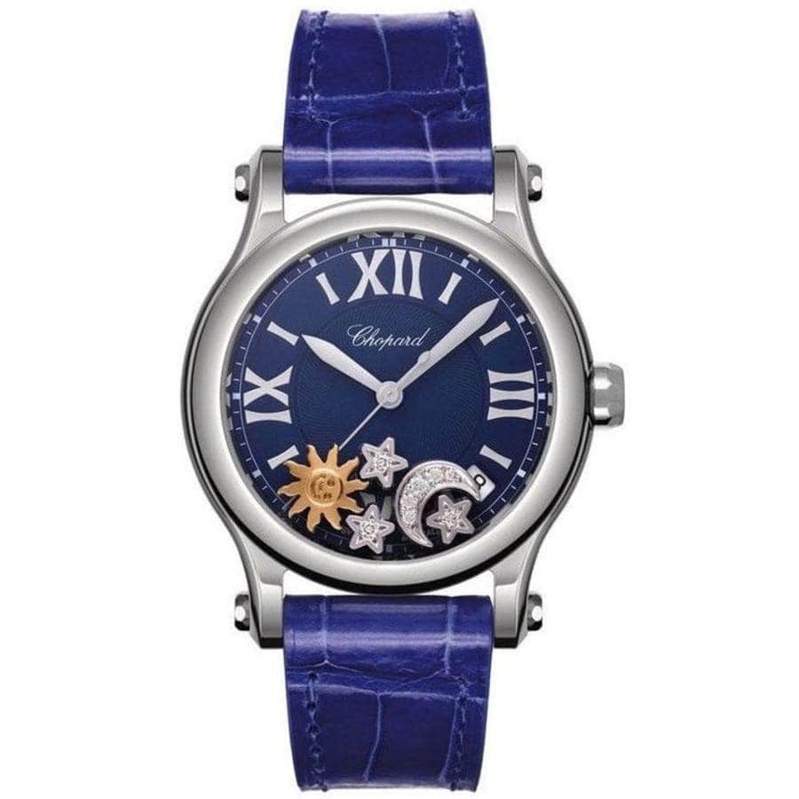 Chopard Montre 0.09c Diamonds Blue Dial Alligator Leather Strap Watch ...